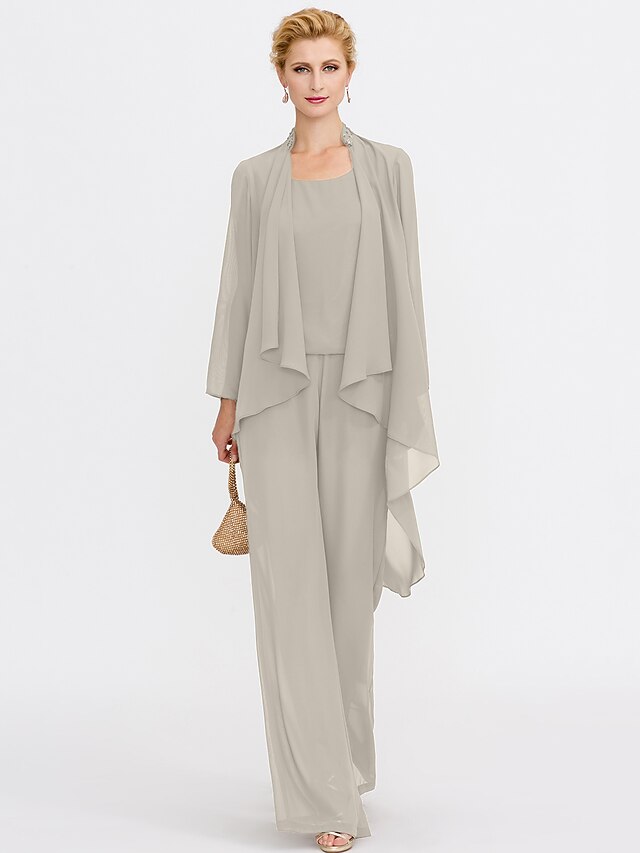 Jumpsuits Sheath Mother of the Bride Formal Wedding Guest Elegant Two ...