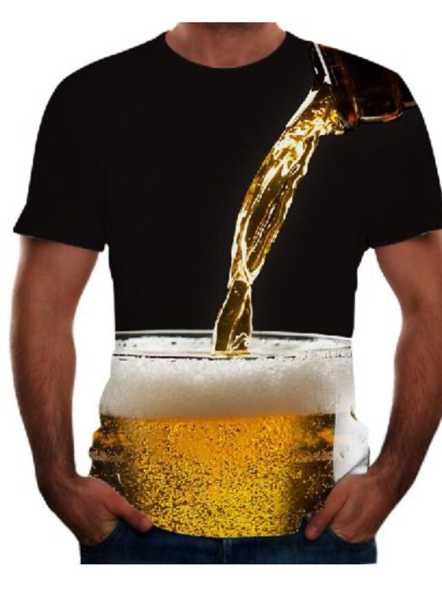 Men's Graphic 3D Beer Shirt T Shirt Short Sleeve T shirt Round Neck ...
