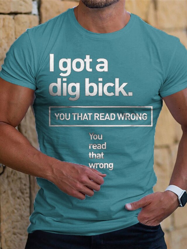 Graphic Letter Dig Bick Black White Blue T shirt Tee Casual Style Men's ...
