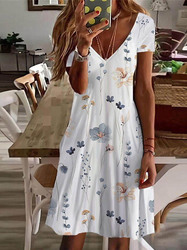 Női Hétköznapi ruha nyári ruha Nyomtatott ruha Virágos Nyomtatott V ...