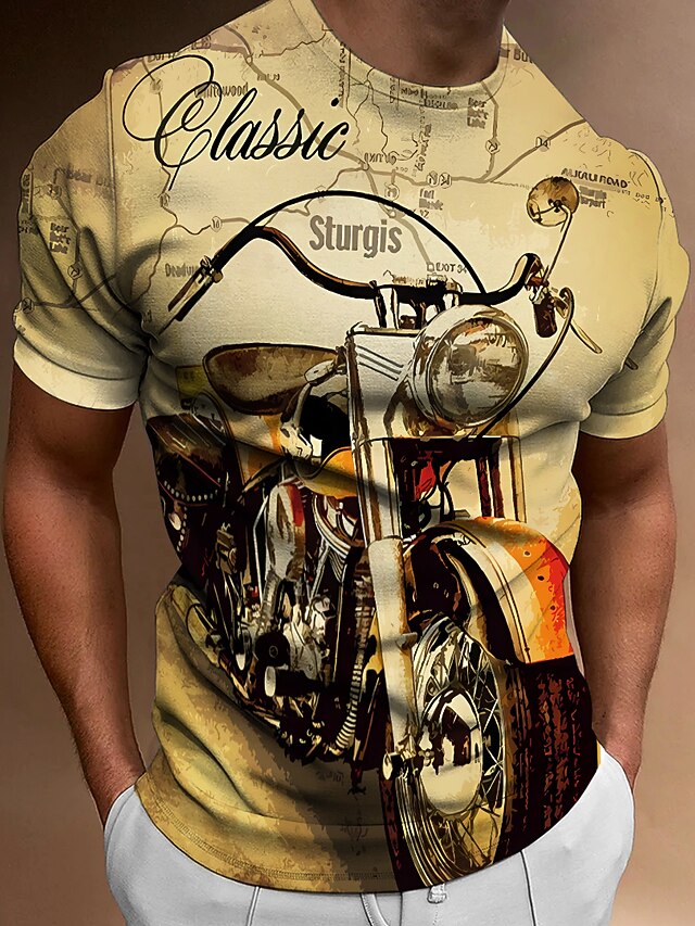 Graphic Motorcycle Vintage Fashion Designer Men's 3D Print T shirt Tee ...