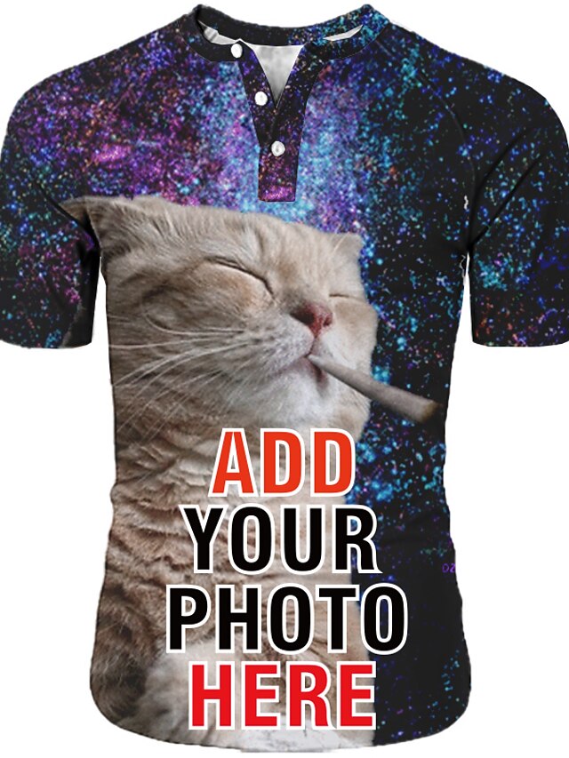Men's Custom Henley Shirt Tee 3D Print Short Sleeve Button-Down Graphic ...
