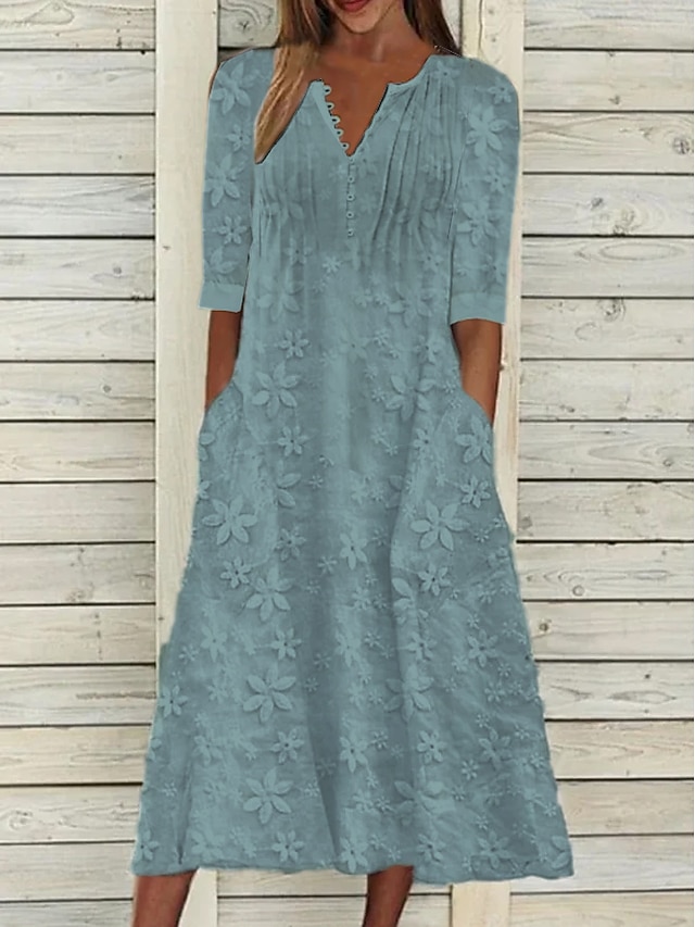 Dames Katoenen linnen jurk Casual jurk Halflange jurk Katoen Casual Volwassen Buiten Dagelijks ...