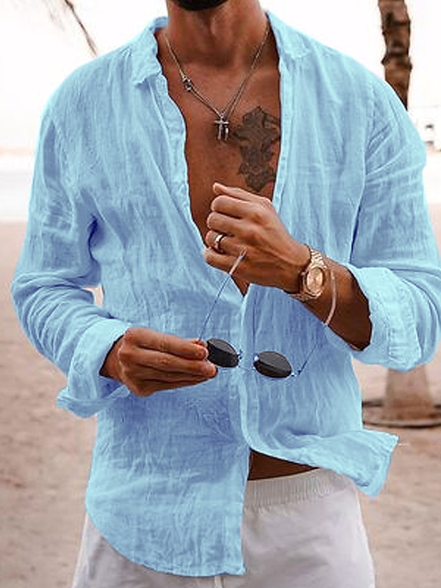 Men's Linen Shirt Casual Shirt Beach Shirt Button Up Shirt Untucked ...