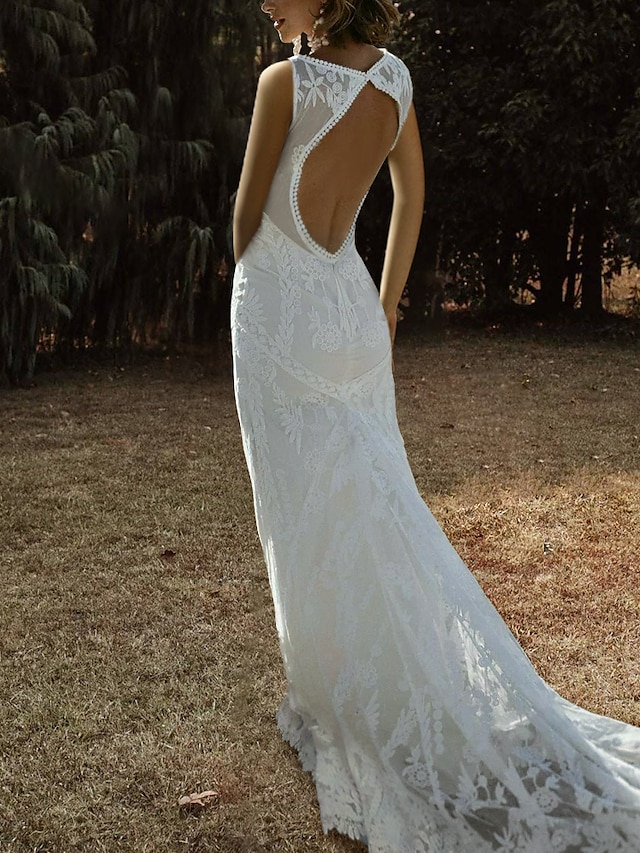 Strand / destination Öppen rygg Boho Bröllopsklänningar Sjöjungfru ...