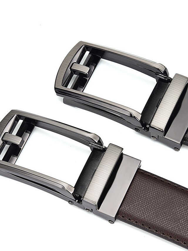 Men's Leather Belt Ratchet Belt Cowhide Retro Traditional Plain Black ...