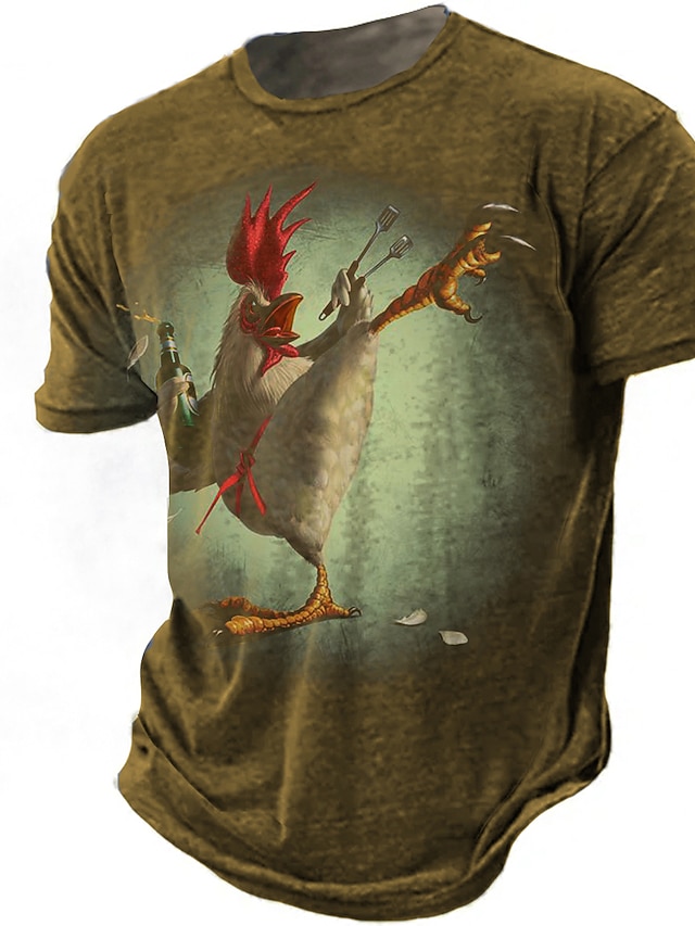 Homme Graphic Impression 3D Coq T shirt t-shirt en détresse Manche ...