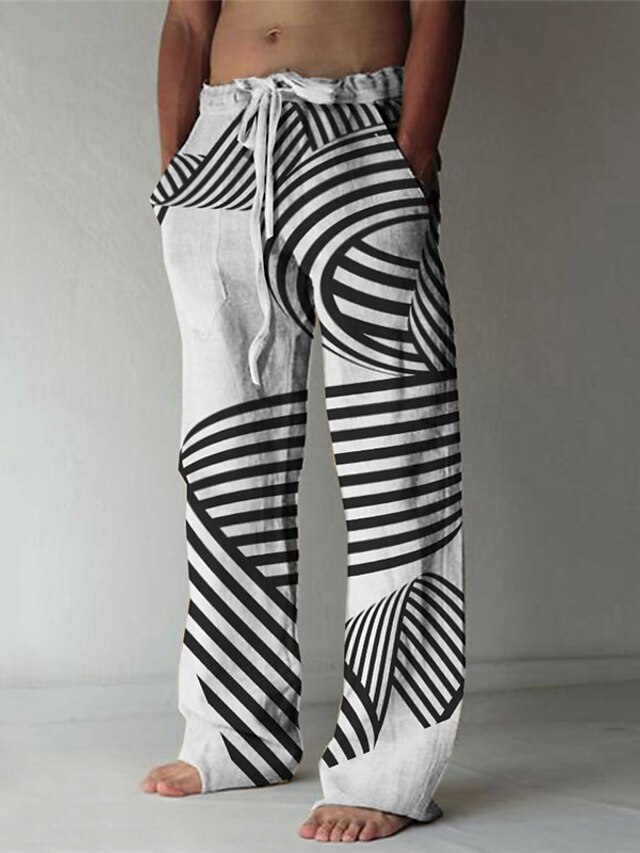 Men's Trousers Summer Pants Beach Pants Drawstring Elastic Waist 3D ...