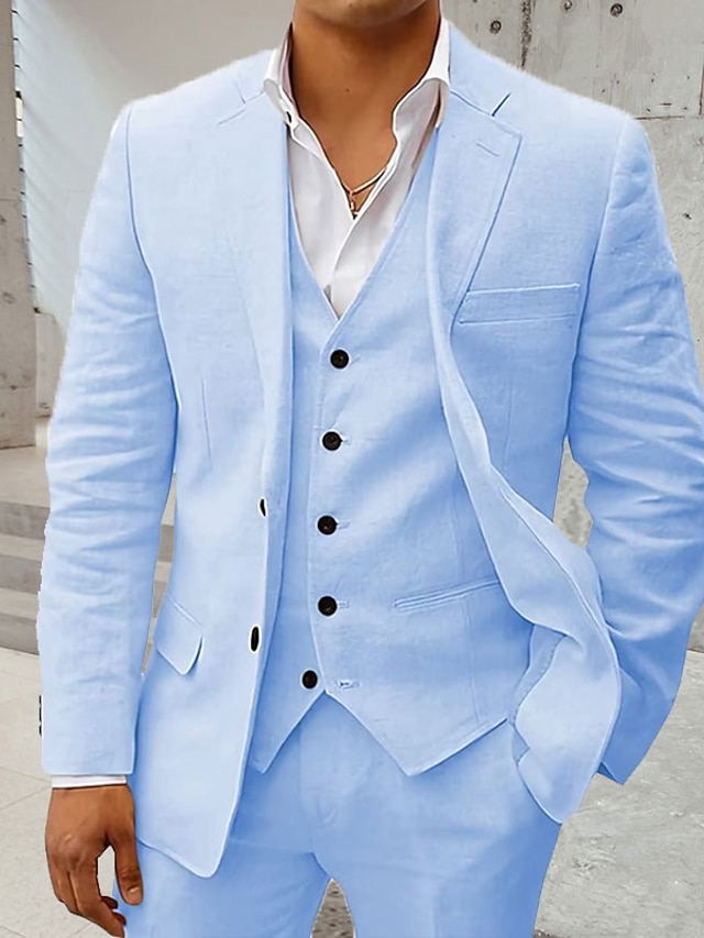 Pour des hommes Mariage Costumes en lin Cranté Blanche Bleu Ciel ...