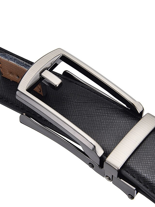 Men's Leather Belt Ratchet Belt Cowhide Retro Traditional Plain Black ...
