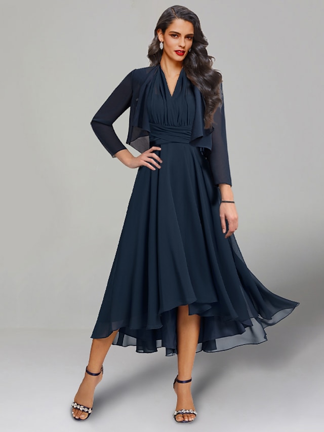 Dos Piezas Corte A Vestidos de invitada de boda Elegante Vestido Fiesta ...