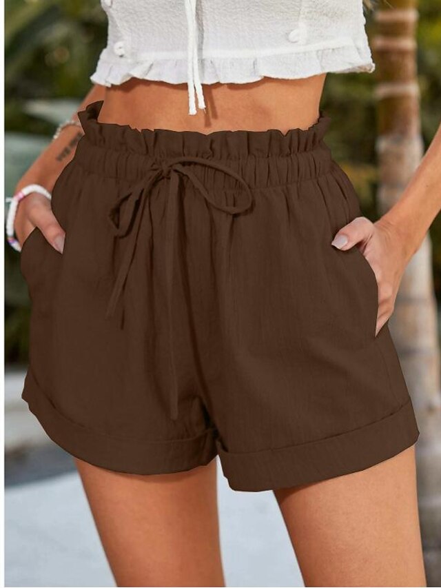 Women's Shorts Fashion Short Plain Drawstring Side Pockets Comfort ...