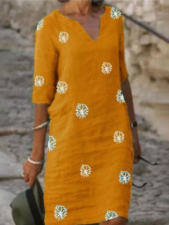 Women's Midi Dress Yellow Red Green Summer Spring Shift Dress Casual ...