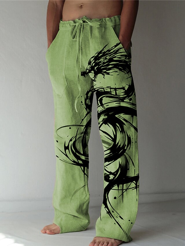 Christmas Dragon Print Pants Mens Graphic | Casual Summer Beach Daily ...