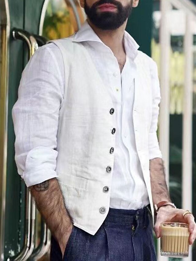 Men's Vest Waistcoat Daily Wear Vacation Going out Fashion Basic Spring ...