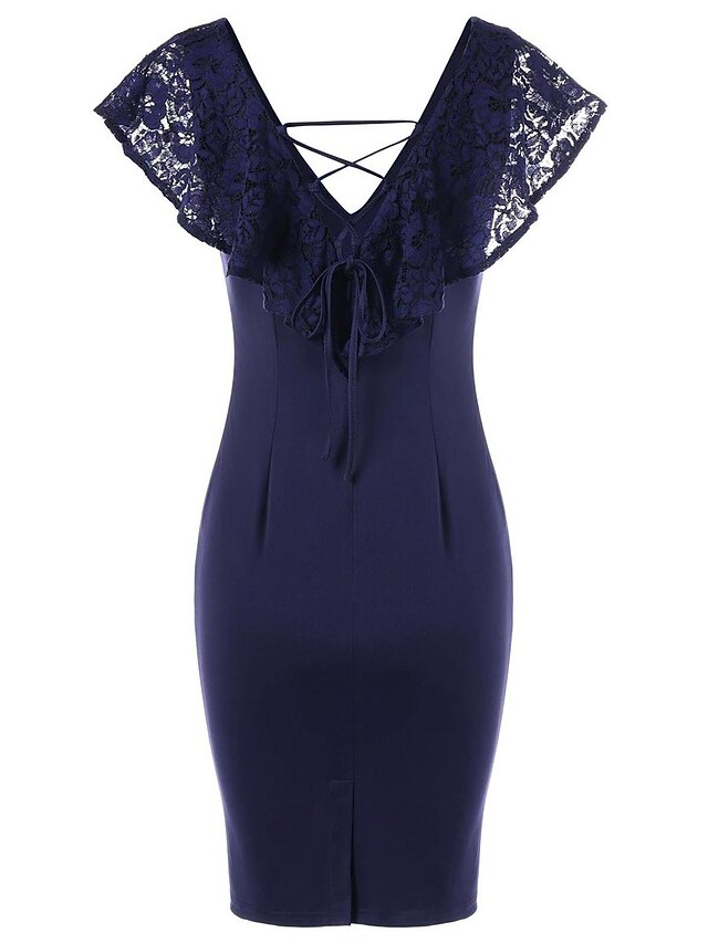 Damen Arbeitskleidung Etuikleid Semi formelles Kleid Modisch Midikleid Patchwork V Ausschnitt ...