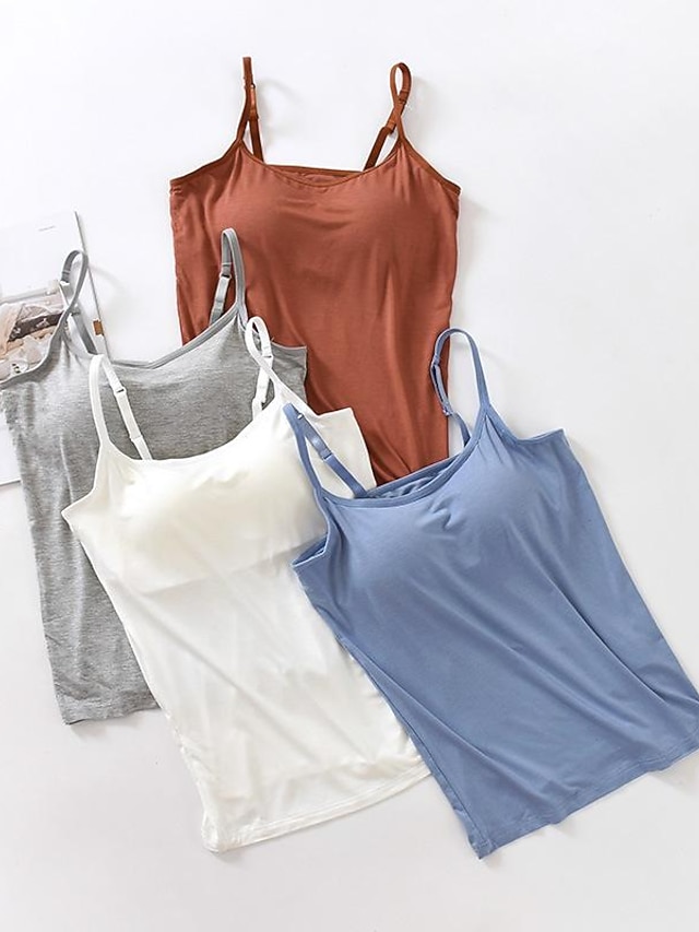 Women's Camisole Tank Top Plain Basic Sleeveless U Neck Regular Tops ...