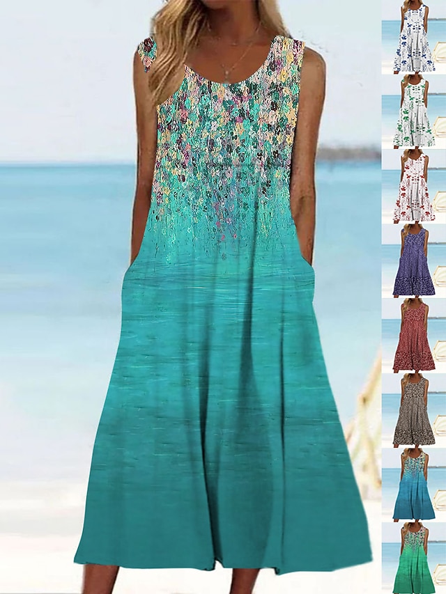 Women's Tank Dress Floral Print Crew Neck Midi Dress Daily Vacation ...