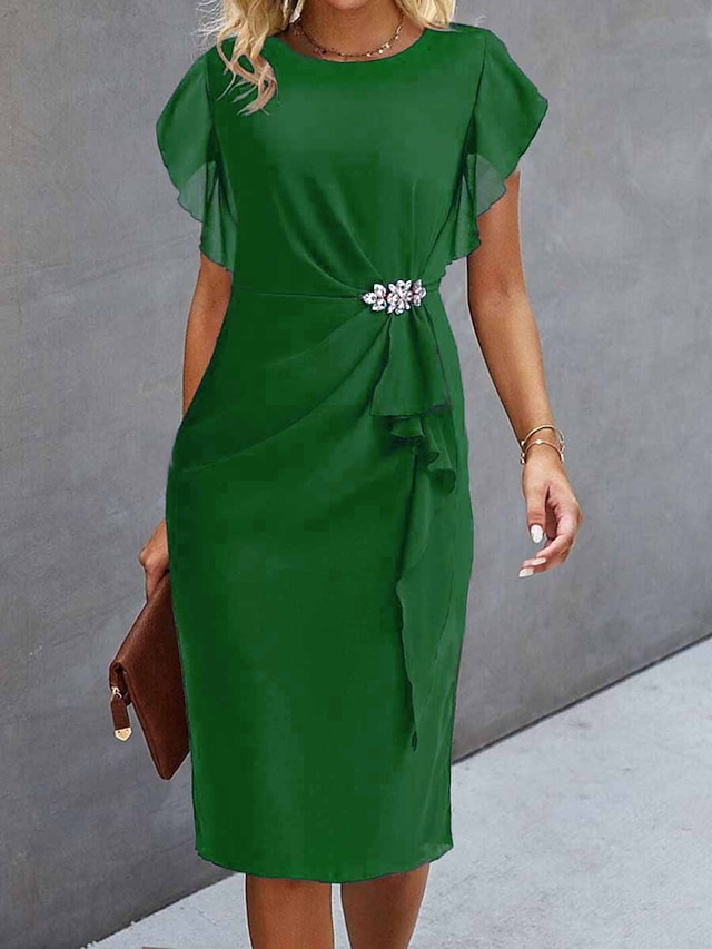 Dame Festkjole Cocktail Kjole Gjestekjole til bryllup Midikjole Vin Blå ...