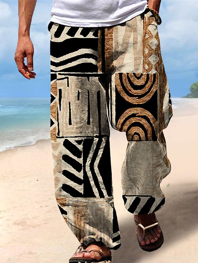 Men's Trousers Summer Pants Beach Pants Drawstring Elastic Waist 3D ...