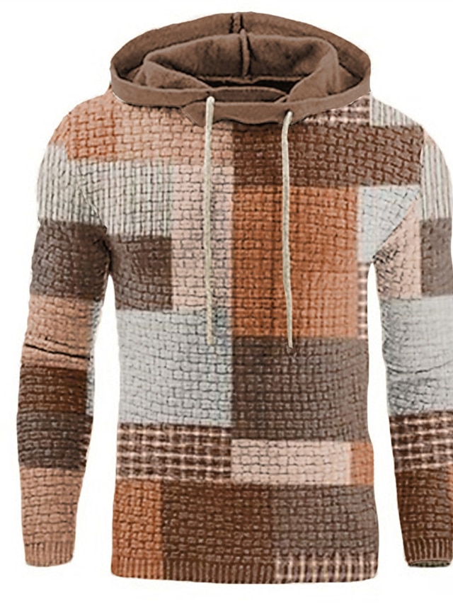 Homme Sweat à capuche Marron Capuche Bloc de couleur Imprimer du ...