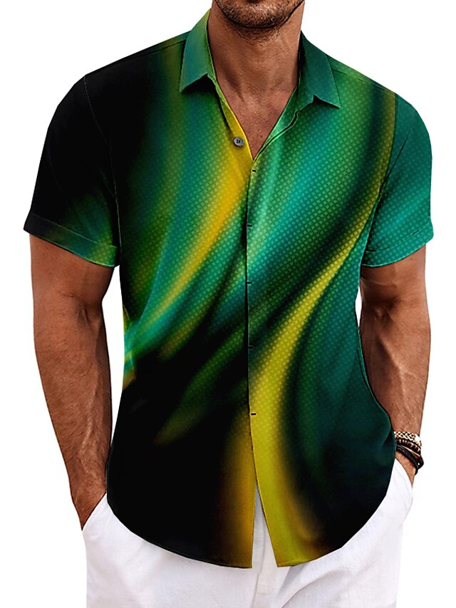 Homme Chemise Chemise Lin Dégradé Imprimés Photos Linéaire Col Rabattu