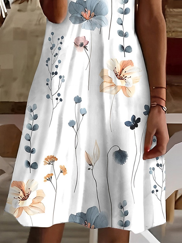 Women's Summer Dress Print Dress Floral Print V Neck Mini Dress Active ...