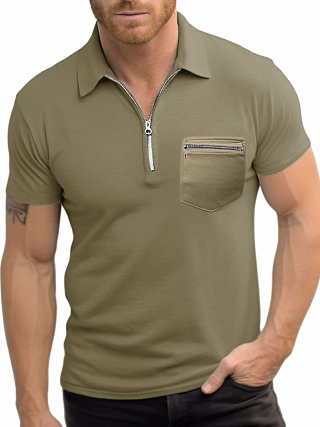 Men's Zip Polo Golf Shirt Outdoor Sports Lapel Quarter Zip Short Sleeve ...