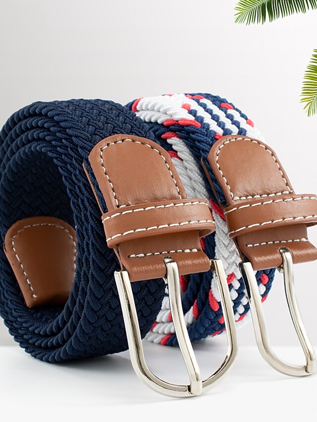 Homme Ceinture en toile Ceintures tressées Noir Blanche Alliage Plein ...