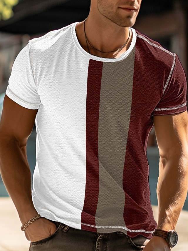 Men's T Shirt Tee Top Short Sleeves Crew Neck Summer Color Block ...