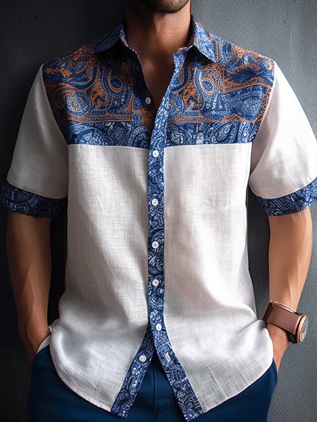 Men's Floral Tribal Ethnic Shirt Button Up Shirt Short Sleeve Fashion ...
