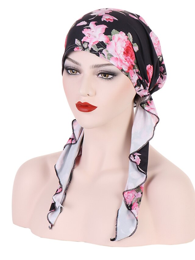 Women Printed Pre-tie Headscarf Elastic Muslim Female Turban Soft Hat ...
