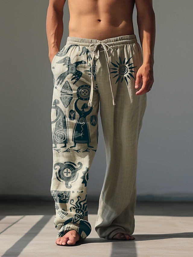 Men's Trousers Summer Pants Beach Pants Drawstring Elastic Waist 3D ...