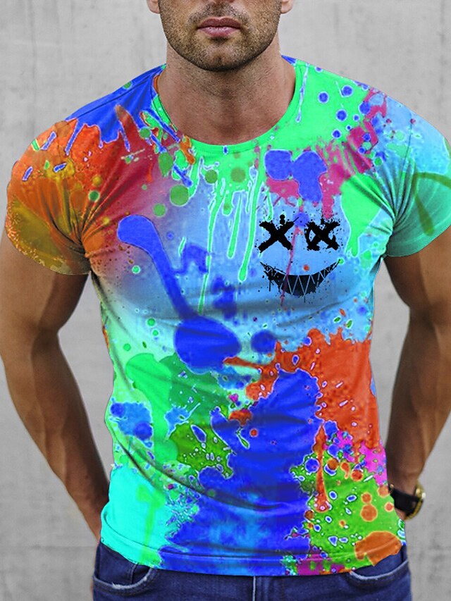 Men's Graphic Muscle T Shirt Short Sleeve T shirt 3D Print Crew Neck ...