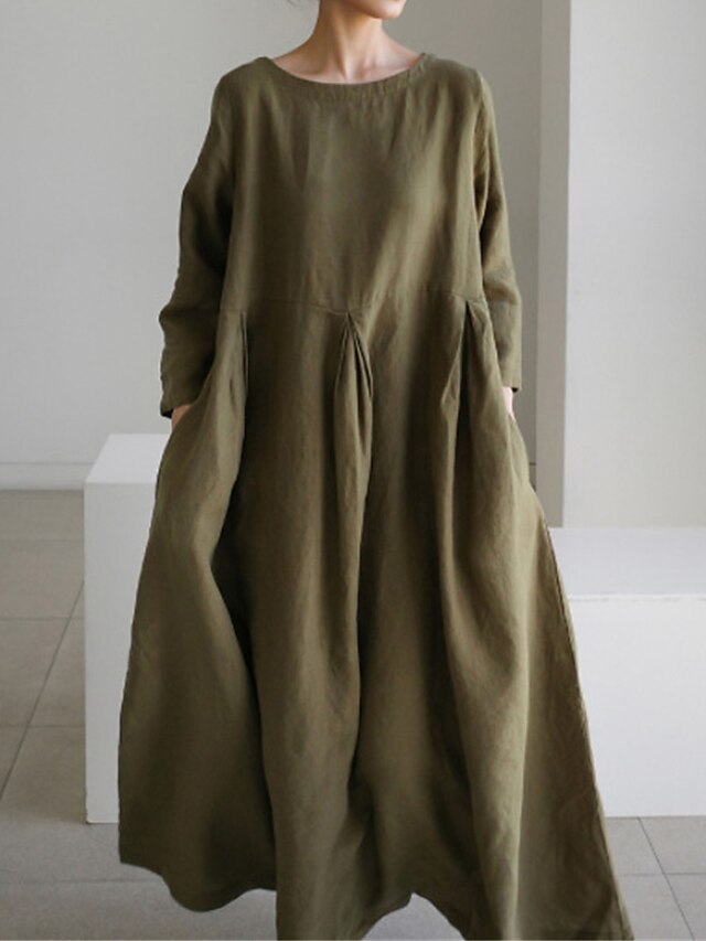 Women's ArmyGreen Black Yellow Summer Spring Fall Maxi Dress Cotton ...