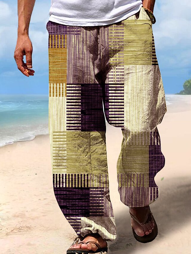 Men's Trousers Summer Pants Beach Pants Drawstring Elastic Waist 3D ...