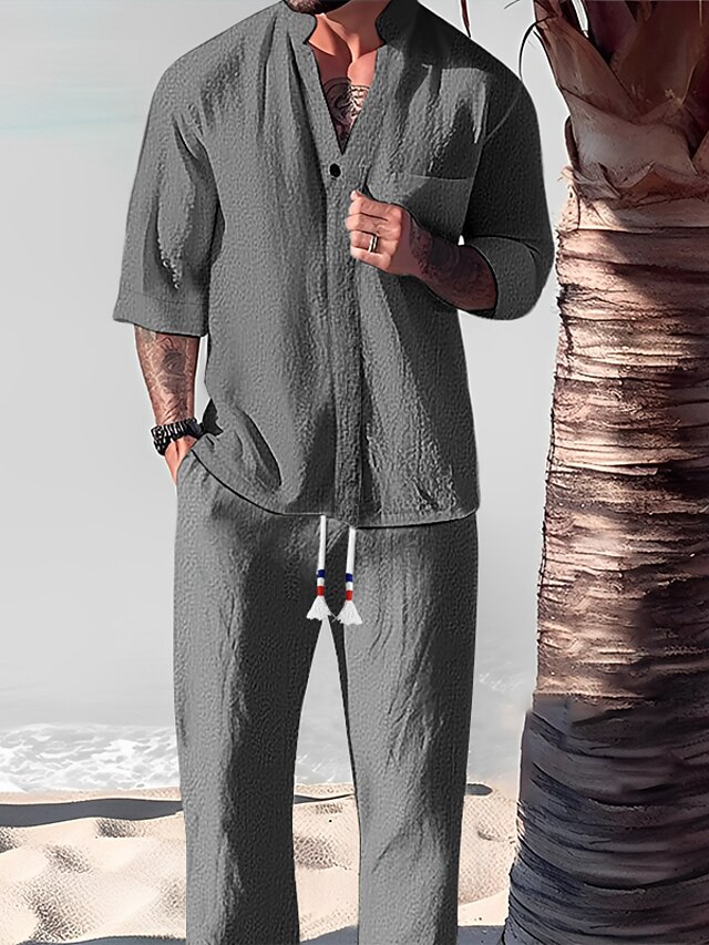 Men's 2 Piece Shirt Set Summer Set Matching Sets Casual Shirt Black ...