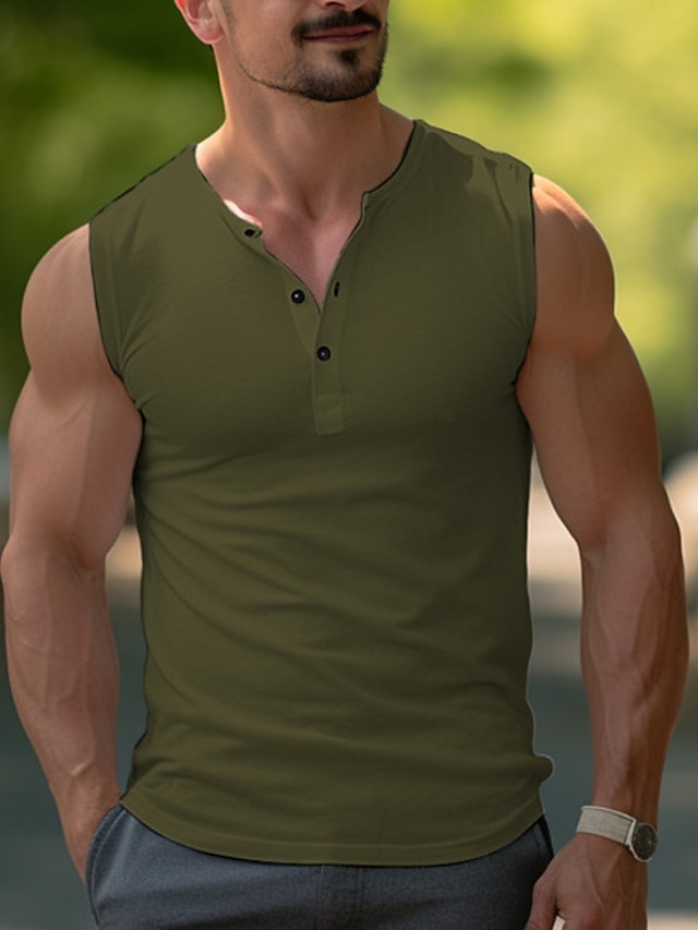 Herren Tank Top Henley Shirt Shirt Unterhemden Ärmelloses Hemd Glatt ...