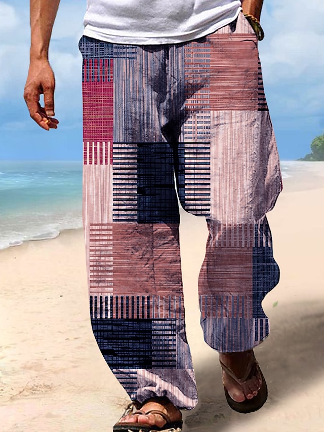 Men's Trousers Summer Pants Beach Pants Drawstring Elastic Waist 3D ...