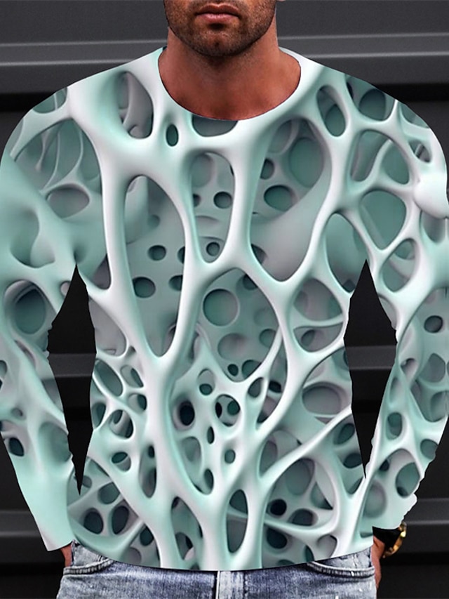 Men's Graphic Abstract T Shirt Long Sleeve T shirt 3D Print Crew Neck ...