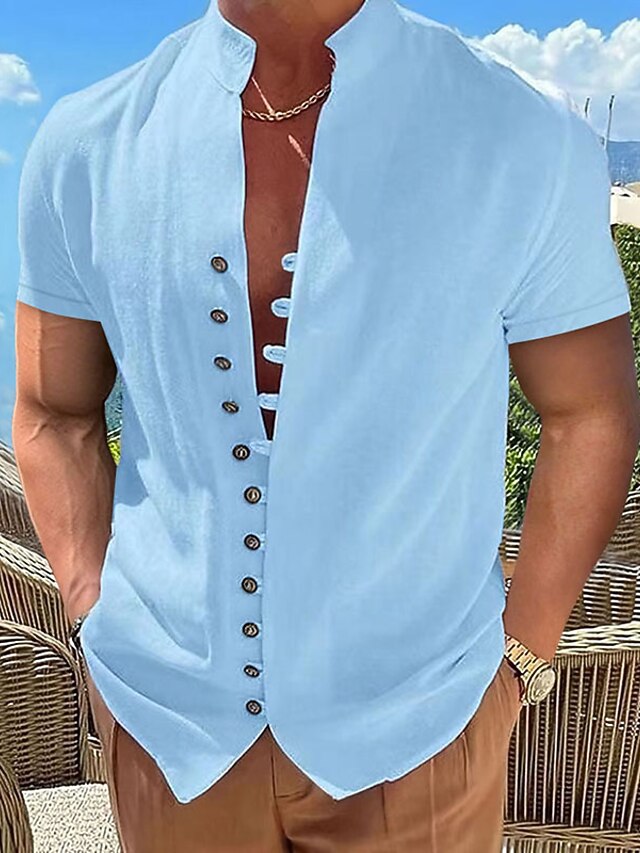 Men's Shirt Linen Shirt Calico Shirt Beach Wear Button Up Shirt Hooded ...