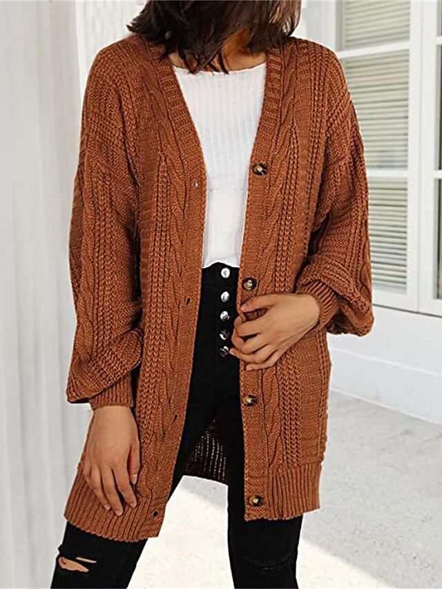 Women's Cardigan Sweater V Neck Cable Knit Polyester Button Summer Fall ...