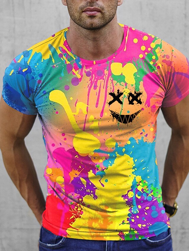 Men's Graphic Muscle T Shirt Short Sleeve T shirt 3D Print Crew Neck ...