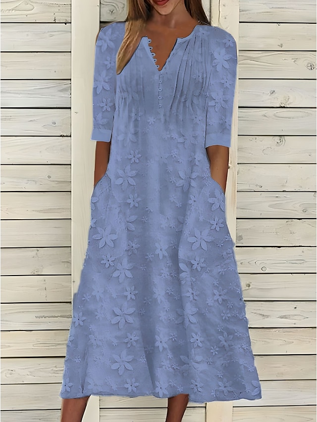 Mujer Vestido de lino de algodón Vestido informal Vestido Midi Algodón Casual Maduro Exterior ...