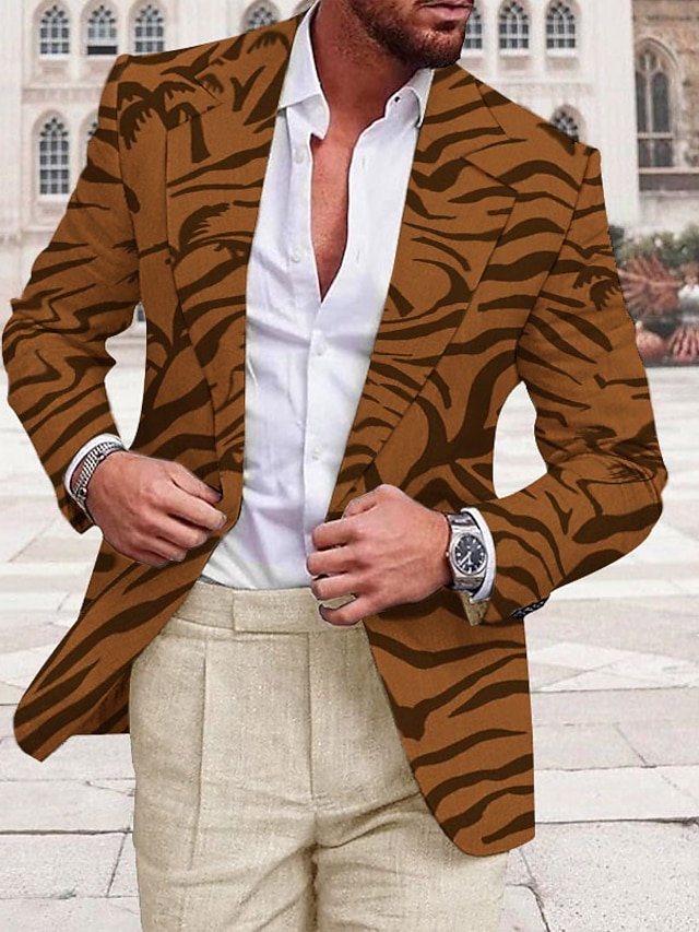 Men's Graphic Prints Tiger Skin Long Sleeve Turndown Fashion Streetwear ...