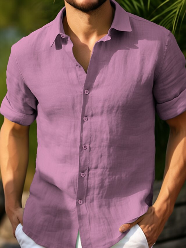 Men's Shirt Button Up Shirt Casual Shirt Yellow Pink Blue Sky Blue ...