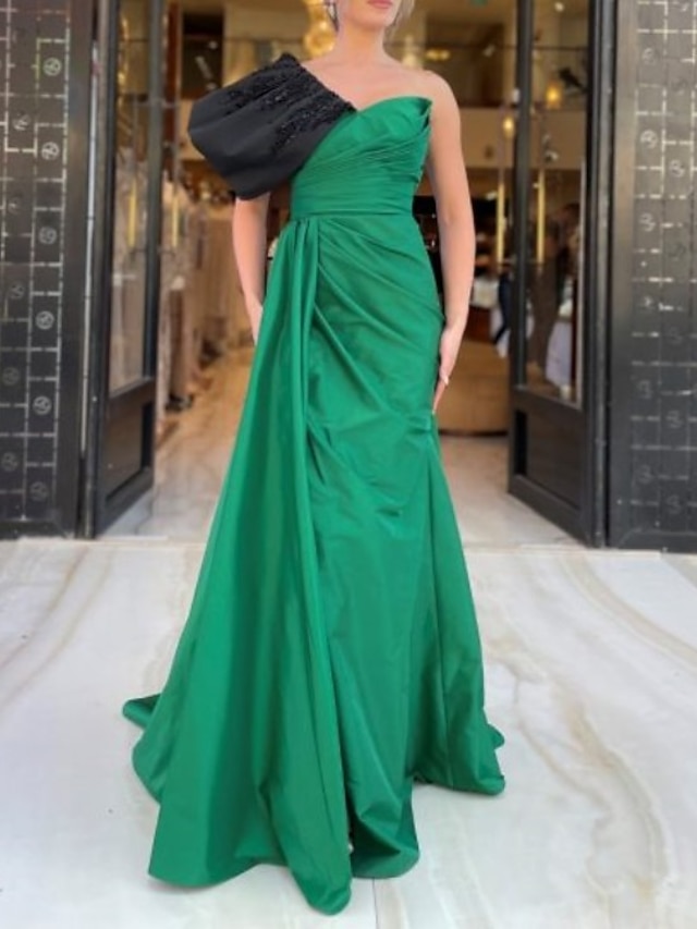 A-Line Evening Gown Color Block Dress Formal Wedding Reception Court ...