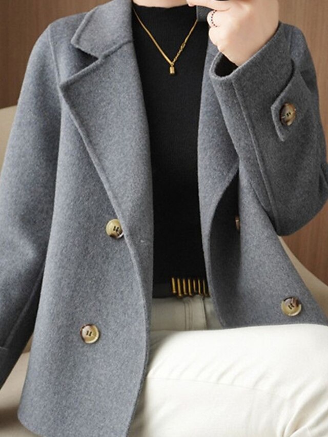 Women's Winter Blazer Coat Fall Double Breasted Lapel Jacket Wool Blend ...