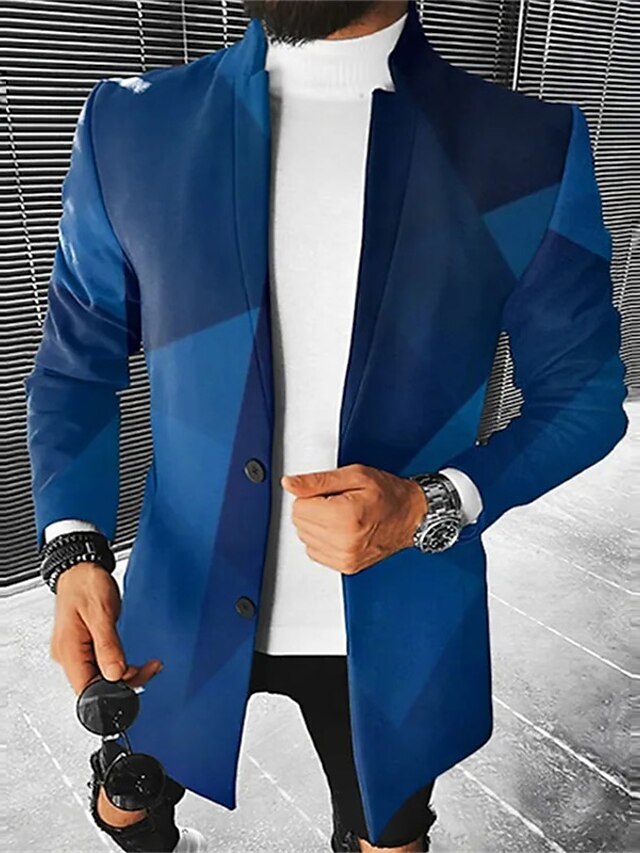 Men's Color Block Geometry Winter Coat Overcoat Coat Warm Comfortable ...