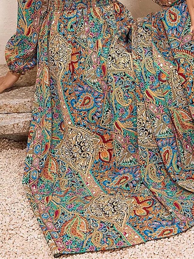 Women's Paisley Dress Swing Dress Floral Paisley Print Split V Neck ...